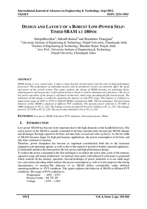 Pdf Design And Layout Of A Robust Low Power Self Timed Sram At 180nm