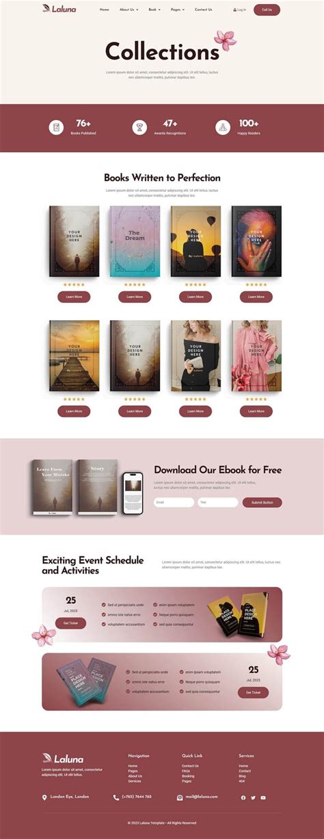 Laluna Book Author And Writer Elementor Template Kit Wp Template Kits