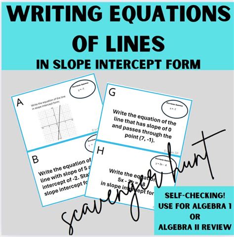 Writing Equations On Lines In Slope Intercept Form Scavenger Hunt