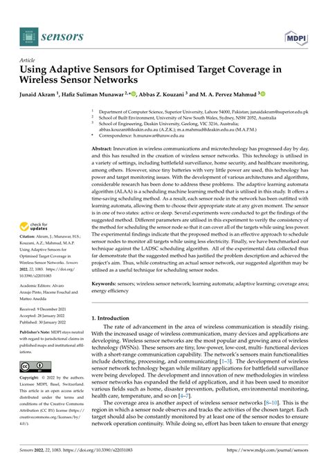 Pdf Using Adaptive Sensors For Optimised Target Coverage In Wireless Sensor Networks