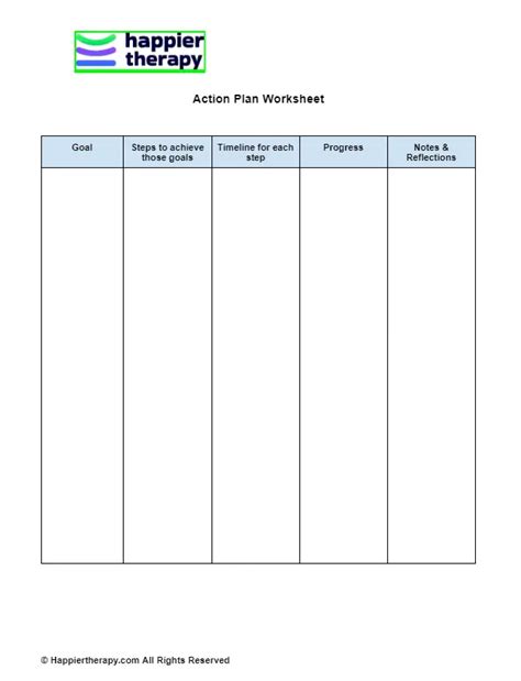 Action Plan Worksheet Happiertherapy