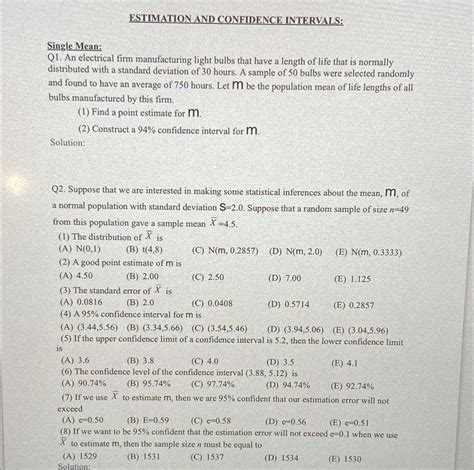 Solved ESTIMATION AND CONFIDENCE INTERVALS:Single Mean:Q1. | Chegg.com