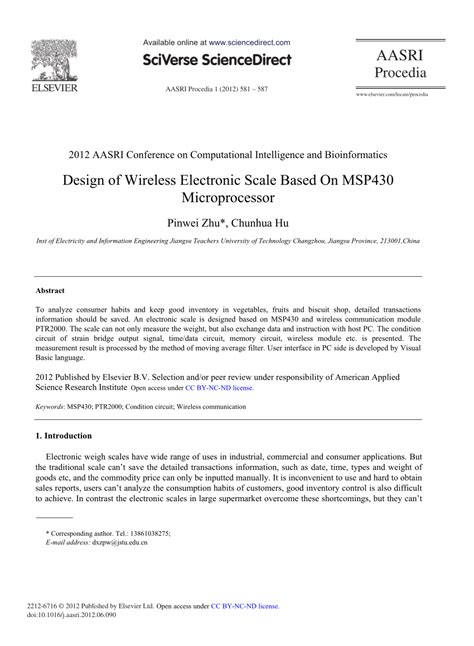 Pdf Design Of Wireless Electronic Scale Based On Msp430 Microprocessor