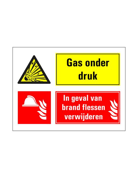 Gassen Onder Druk Bij Brand Flessen Verwijderen Bord