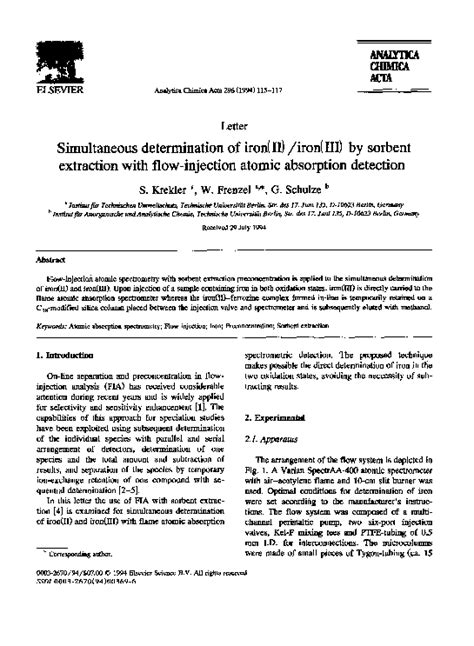 Pdf Simultaneous Determination Of Ironiiironiii By Sorbent