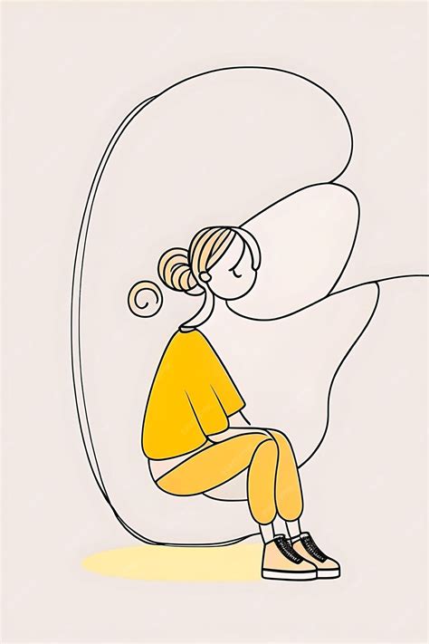 Premium Photo Girl Sitting On Twine Continuous Line Drawing Vector