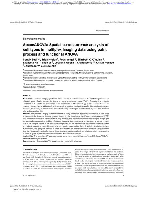 Pdf Spaceanova Spatial Co Occurrence Analysis Of Cell Types In Multiplex Imaging Data Using