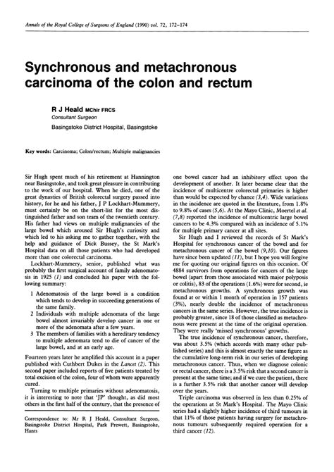 Pdf Synchronous And Metachronous Carcinoma Of The Colon And Rectum
