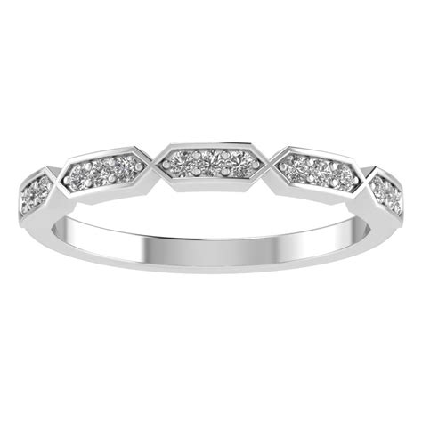 Twobirch Wedding Rings Hexagonal Shaped Diamond Stacking Ring In White Gold