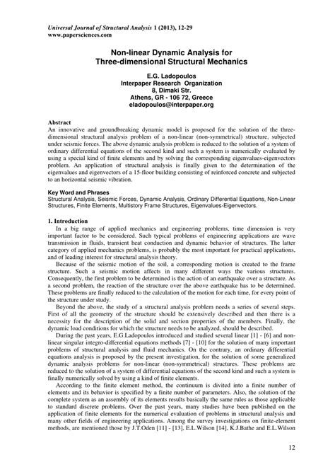 pdf non linear dynamic analysis for three dimensional structural