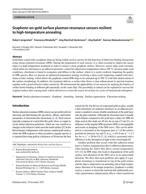 Pdf Graphene On Gold Surface Plasmon Resonance Sensors Resilient To