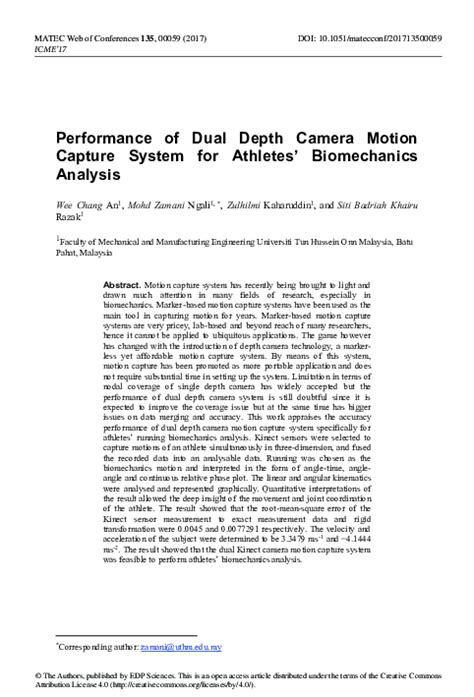 Pdf Performance Of Dual Depth Camera Motion Capture System For