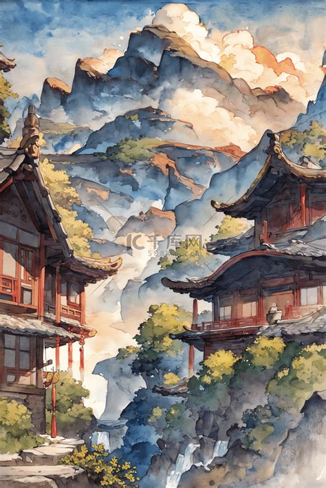 国风水彩画水墨画插画图片 千库网