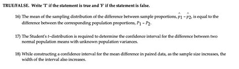 Solved Truefalse Write T If The Statement Is True And