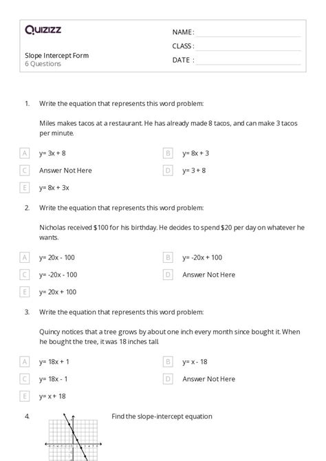 50 Slope Intercept Form Worksheets For 6th Grade On Quizizz Free And Printable