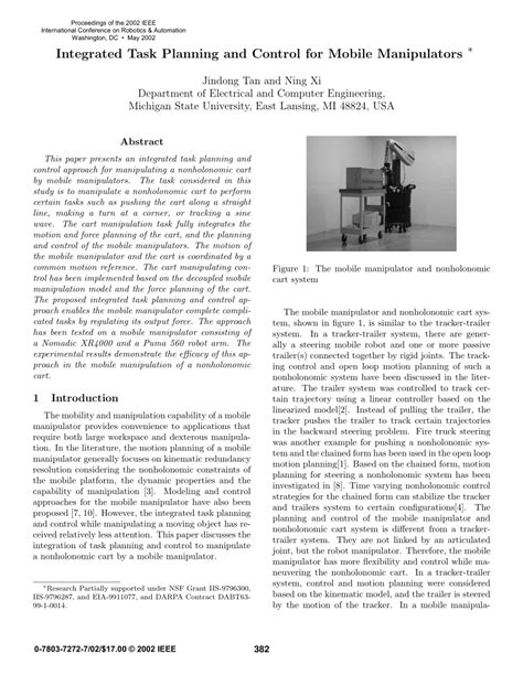 Pdf Integrated Task Planning And Control For Mobile Manipulators