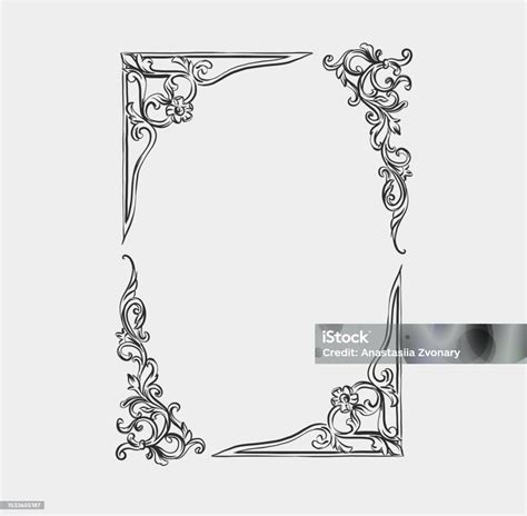 손으로 그린 벡터 추상 개요 그래픽 라인 아트 빈티지 바로크 장식 꽃 프레임은 최소한의 현대적인 스타일입니다 바로크 꽃 빈티지 개요 디자인 개념입니다 벡터 골동품 프레임이