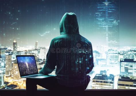Hacker Man With Anonymous Mask Using Laptop To Hacking In The Top