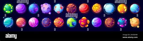 Alien Space Planets Cartoon Fantastic Comets Asteroids Galaxy Ui Game Cosmic World Objects
