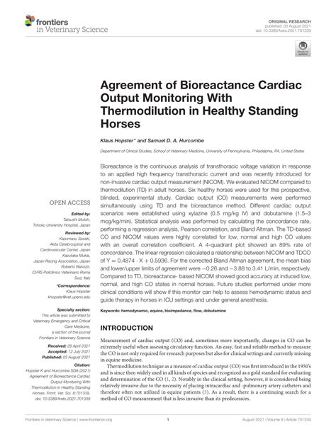 Pdf Agreement Of Bioreactance Cardiac Output Monitoring With Thermodilution In Healthy