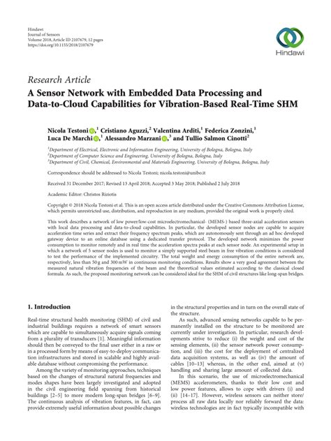 pdf a sensor network with embedded data processing and data to cloud