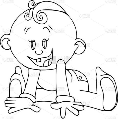 坐着的婴儿，蹒跚学步的孩子，快乐的脸。人，幸福家庭，孤立，着色轮廓