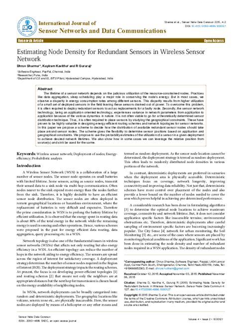 pdf estimating node density for redundant sensors in wireless sensor