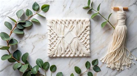 A Square Tile With A Square Frame And A Square Of Leaves Premium AI Generated Image