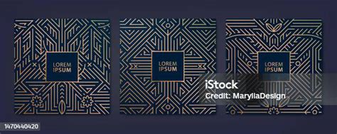 고급 표지 템플릿 사각형 라인 아트 데코 패턴의 벡터 세트입니다 플래카드 배너 전단지 프레젠테이션 와인 라벨 향수 및 카드를