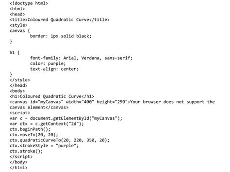 Html Code For Canvas Element Javascript Code For Coloured Quadratic Curve Text Editor