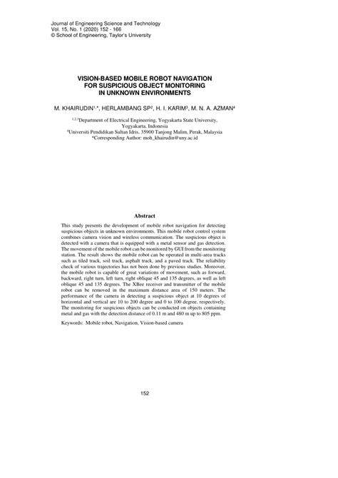 PDF VISION BASED MOBILE ROBOT NAVIGATION FOR SUSPICIOUS OBJECT MONITORING IN UNKNOWN ENVIRONMENTS