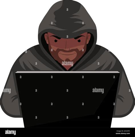 Hacker Using Laptop Thief Character Stock Vector Image And Art Alamy