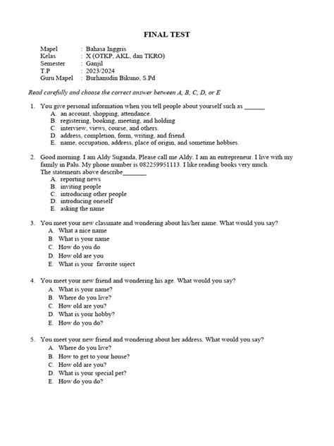 Final Test Bahasa Inggris Kelas X Pdf Camera Syntax