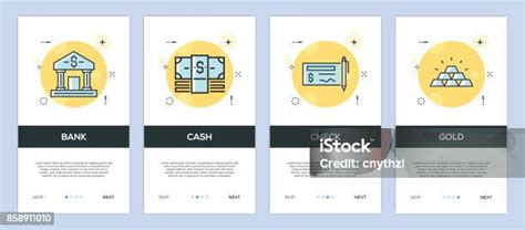 벡터 일러스트 레이 션 탑재 된 애플 리 케이 션의 화면 평면 선 스타일에 모바일 애플 리 케이 션에 대 한 은행 및 금융 가격에 대한 스톡 벡터 아트 및 기타 이미지