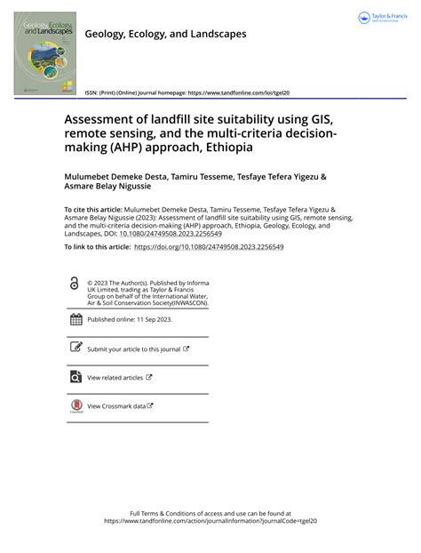 Pdf Assessment Of Landfill Site Suitability Using Gis Remote Sensing And The Multi Criteria
