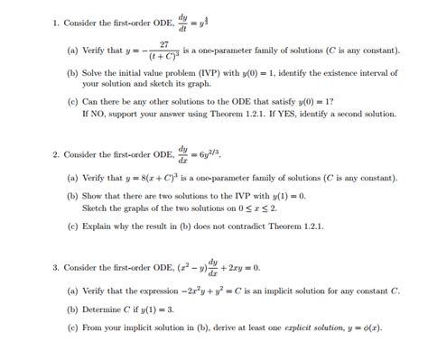 Solved Consider The First Order Ode Dydt Y43 Verify