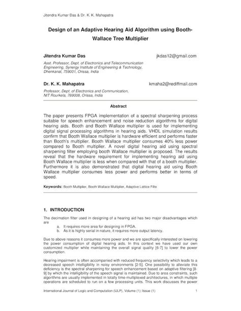 Pdf Design Of An Adaptive Hearing Aid Algorithm Using Booth Wallace