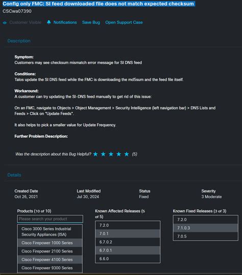 fmc error dns and url intelligence feed checksum error cisco