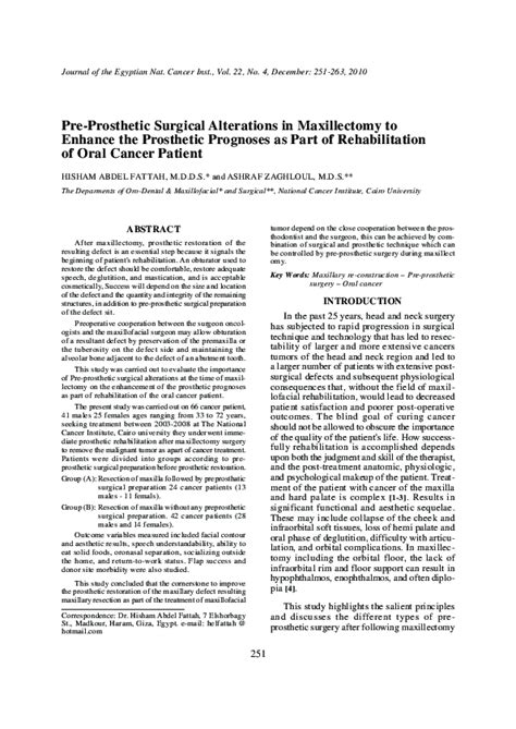 Pdf Pre Prosthetic Surgical Alterations In Maxillectomy To Enhance