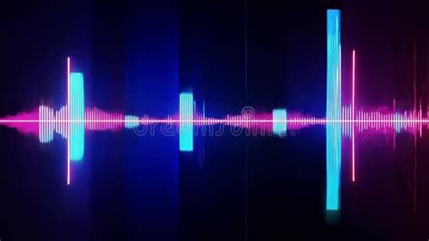 A Digital Audio Waveform With Pink And Blue Neon Lights On A Black