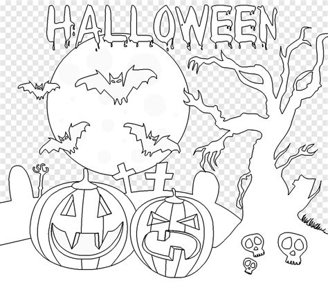 할로윈 색칠 공부 라인 아트 할로윈 그리기 각도 화이트 Png Pngegg