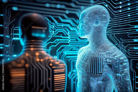Two Humans Merge With Artificial Intelligence Generative Ai Image