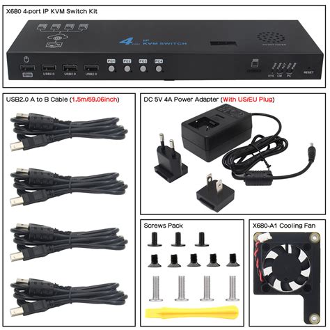 Geekworm X680 4 Port Ip Kvm Switch For Raspberry Pi Compute Module 4c
