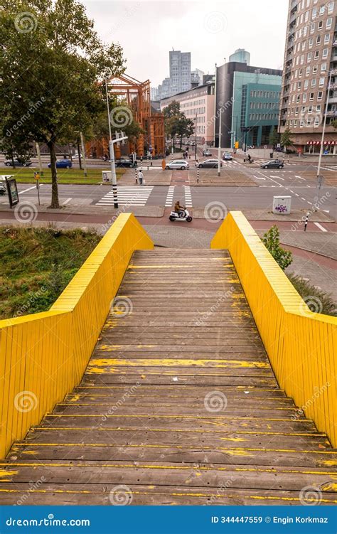 The Luchtsingel Is A Yellow Painted Wooden Footbridge In Rotterdam Nl