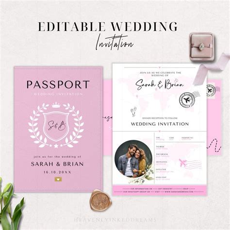 Passport Wedding Invitation Template Editable Greenery Wedding