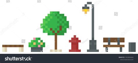 Pixel Art Game Scene Trees Bushes Stock Vector Royalty Free 1923004343