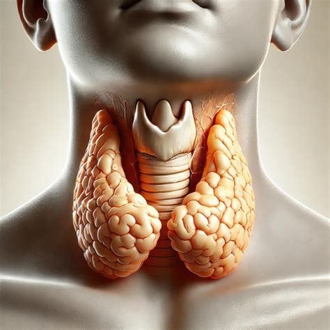 A Medical Illustration Showing A Swollen Thyroid Gland In The Neck The