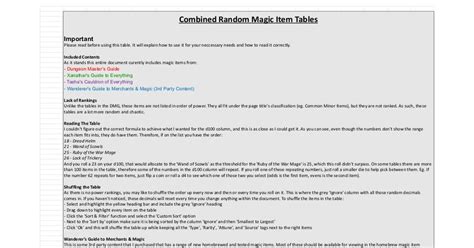 Combined Random Magic Item Tables Rdungeonmasters