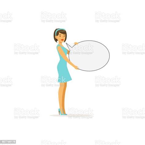 빈 메시지 보드 음성 거품 벡터 일러스트 레이 션과 아름 다운 갈색 머리 여자 캐릭터 교육에 대한 스톡 벡터 아트 및 기타 이미지 교육 기포 널판지 Istock
