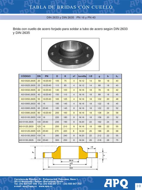 Tabla De Bridas Con Cuello Din Y Ansi Pdf Tecnologías De Gas Plomería